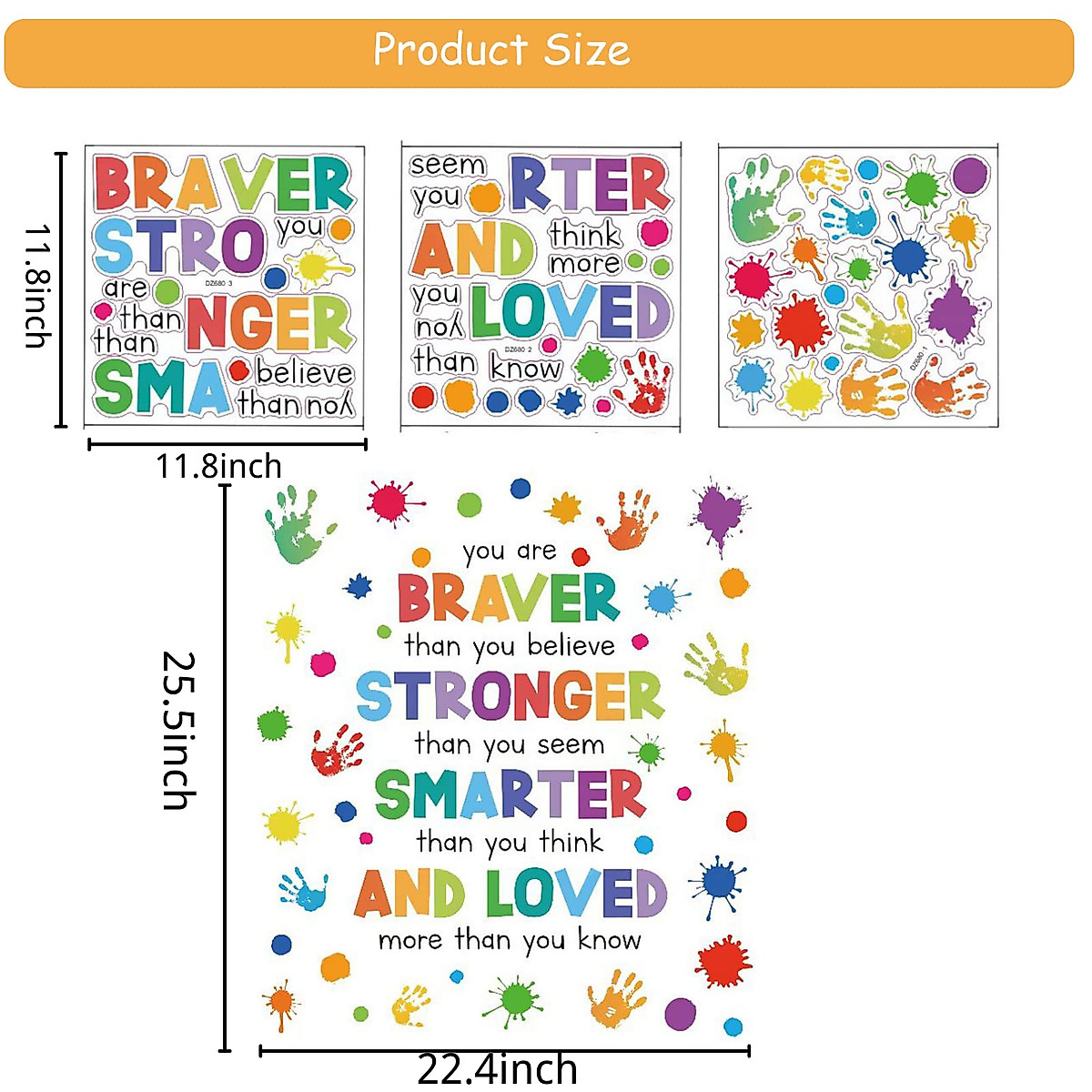 Inspirational Quotes Wall Decals Colorfu Peel and Stick Wall Wallpaper,Motivational Wall Stickers Positive Saying Wall Art & Murals for Nursery Kids Room Preschool Playroom Classroom Decor