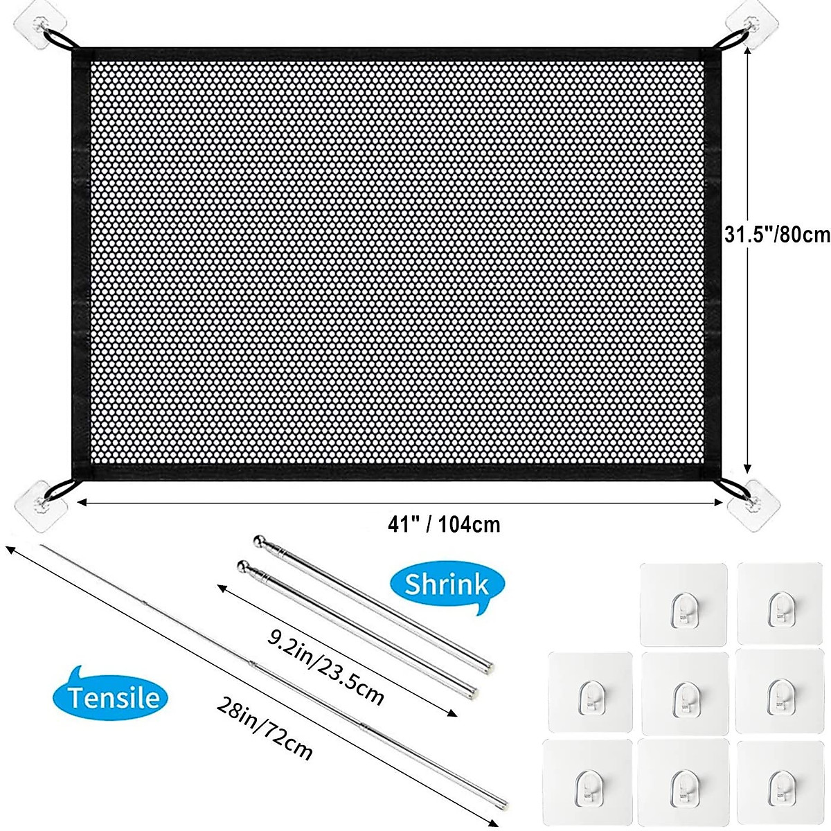 Dellfolen Mesh Dog Gate Magic Pet Gates for The House Wide Gate for Stairs Indoor Outdoor Portable Folding Safety Gate 41 inch X 31.5 inch [New Upgraded], Black