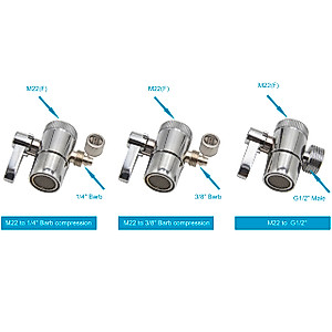 IEUYO Brass Faucet Diverter Valve with Aerator for Kitchen/Bathroom/Shower - 1/4" OD Barb Compression Fitting with Adapters