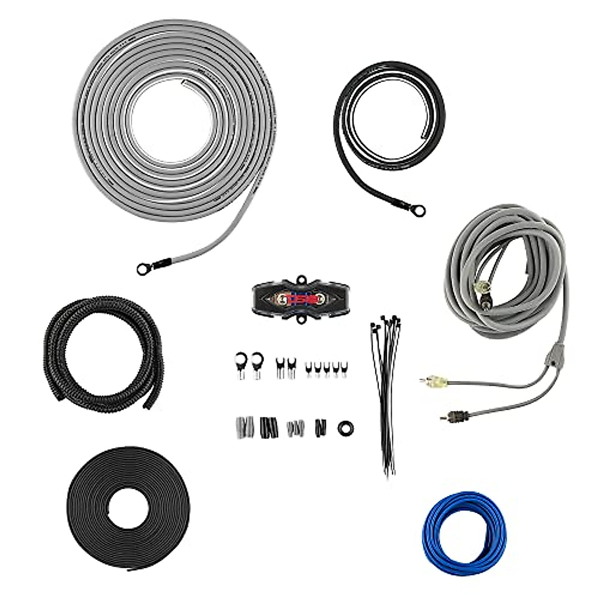 DS18 AMPKIT0 – 8GA CCA Installation Kit for Car Audio Amplifiers - True Gauge Wire - Complete Amplifier Installation Wiring Kit with Fuse Holder 60A