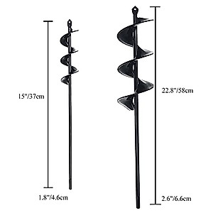 Auger Drill Bits for Planting 2 Pack, 1.8"x15"&2.6"x22.8" Garden Auger Spiral Drill Bit Earth Auger Drill for 3/8" Hex Drive Bulb Planter Tool Black