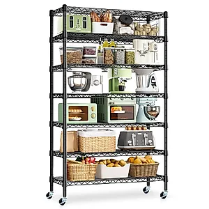 BSFHH Tool Utility Shelves, 7-Tier Adjustable Wire Shelving Unit Storage Shelves Heavy Duty Storage Rack with Wheels