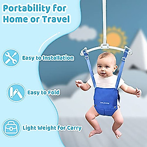 Baby Jumper, Baby Doorway Jumper w/Sturdy Adjustable Strap, Jumper for 6-24 Months Infant with Door Clamp is Portable and Easy to Use(Blue)