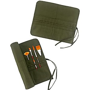 QWORK Art Paint Brush Holder Storage Organizer, 2 Pack Paint Brush Storage, Canvas Roll-Up Case Bag, 22 Slot Pockets Carry Pouch, Oil Watercolor Gouache Artist Paint Brush Roll Canvas Pouch
