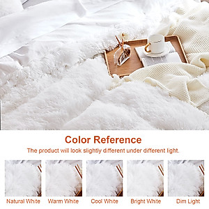 EHEYCIGA Faux Fur Duvet Cover, Ultra Soft Shaggy Fluffy Comforter Cover with Luxury Velvet on Reverse Zipper Closure 1PC (1 Duvet Cover, White, King)