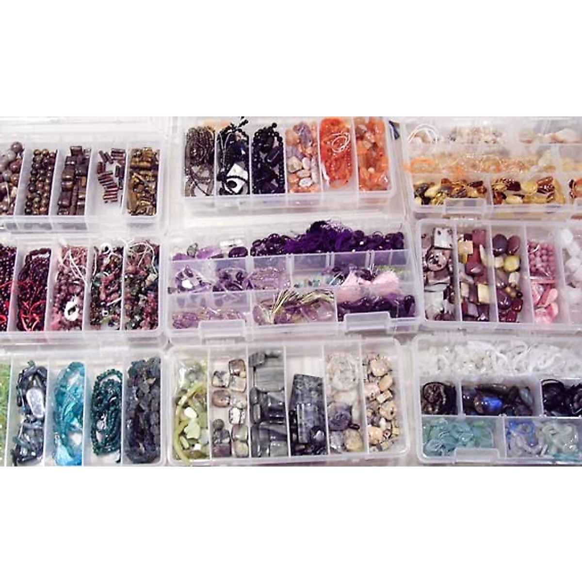 Juvielich 2PCS Clear Plastic Organizer Box, 24 Fixed Grids Storage Container Jewelry Box for Beads Art DIY Crafts Jewelry Fishing Tackles 7.56"x5.31"x0.87"(LxWxH)
