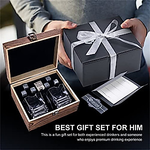 VKDONE Whiskey Glasses Gift Set of 2 Old Fashioned Crystal Square Glass, Whiskey Stone, Tongs, Velvet Pouch and Cutter, Great Gifts for Men, Dad, Husband, Whiskey Lover