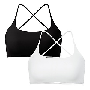 SUUKSESS Women 2 Piece Open Back Sports Bra Pack Strappy Workout Gym Yoga Crops (White & Black, L)