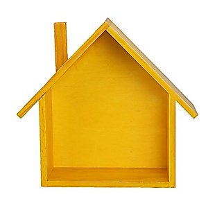 Cabilock Wooden House-Shaped Wall Storage Shelf Display Box Hanging Rack Holder Organizer for Bedroom Kids Room Kitchen (Yellow)