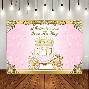 Mocsicka Little Princess Baby Shower Backdrop Pink Princess Carriage Gold Crown Baby Shower Background 7x5ft Silver Little Stars Girls Baby Shower Banner Decorations for Photobooth Props