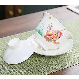 Emoyi Fish Pattern China Traditional Teacup Porcelain Gaiwan Tea Set 150ml