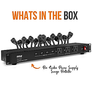 Pyle 19 Outlet 1U 19" Rackmount PDU Power Distribution Supply Center Conditioner Strip Unit Surge Protector 15 Amp Circuit Breaker 4 USB Multi Device Charge Ports 15FT Cord (PCO865) Black