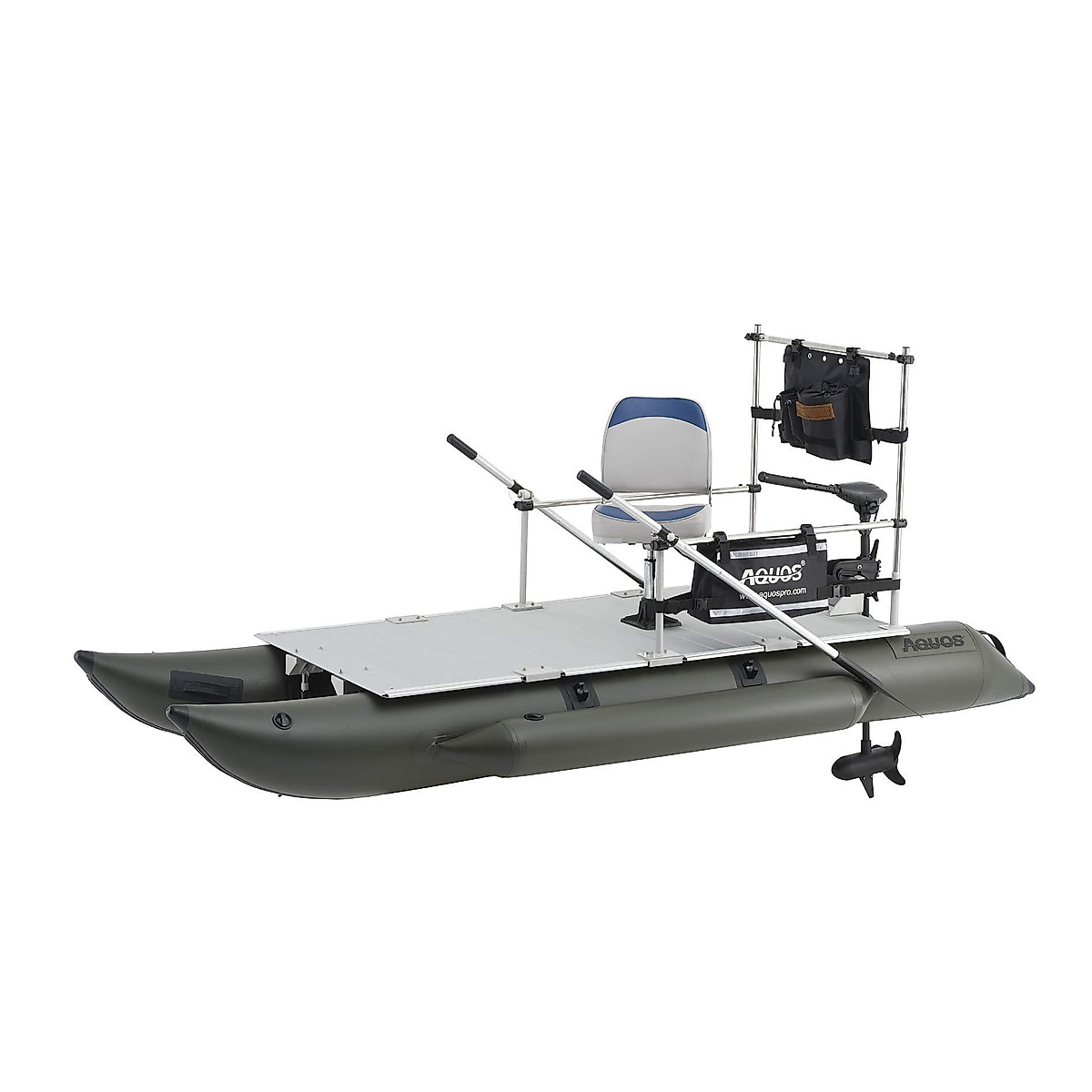 AQUOS Heavy-Duty for Two 11.5ft Inflatable Pontoon Boat with Stainless Steel Guard and Folding Seat and Haswing Handle Control 12V 55LBS Transom Trolling Motor for Fishing