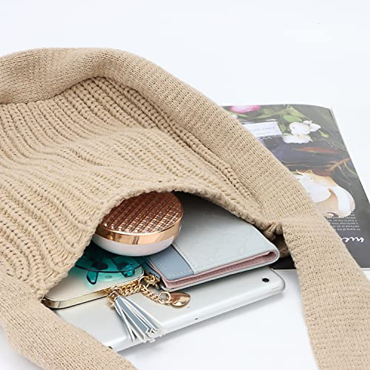 Oweisong Women’s Handmade Crocheted Tote Bags Aesthetic Hobo Bag Large Shopping Shoulder Handbag Knitted Woven Purse