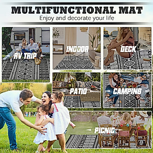 Loninak Outdoor Rug Carpet, Plastic Straw Rug, Waterproof Outdoor Rugs, Patio Rug for RV, Trailer, Beach Camping, Backyard, Deck, 4 Stakes and Carry Bag Included, 5' x 8'