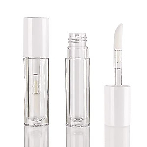 COSIDEA 25 pcs empty 5ml big doe foot lip gloss tubes white lipgloss tube containers with clear thick wand cosmetic packcing container