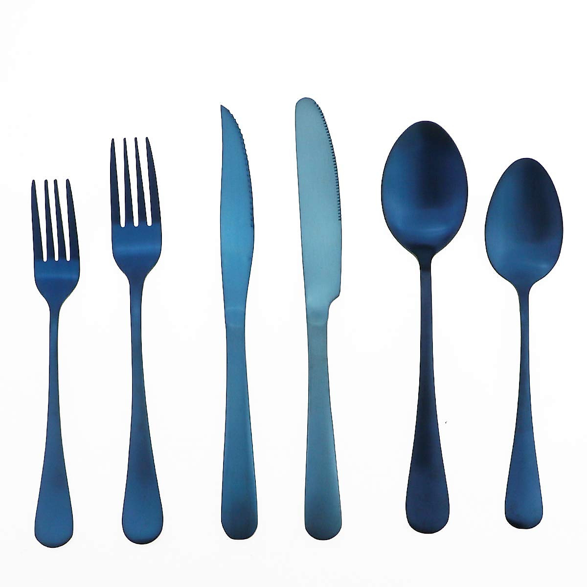 Gugrida 24-Piece Titanium Blue Plated Stainless Steel Flatware Set, Travel Cutlery Include Knife Fork Spoon Service for 4,Healthy & Eco-Friendly Silverware - Matte Elegant Modern Eating Utensils