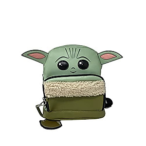 U.P.D., Inc. Star Wars The Child with Yoda Ears Mini Deluxe Backpack - Leather Bag with Front Pocket and Keychain, Perfect Backpack for Teens and Kids - 10 Inch