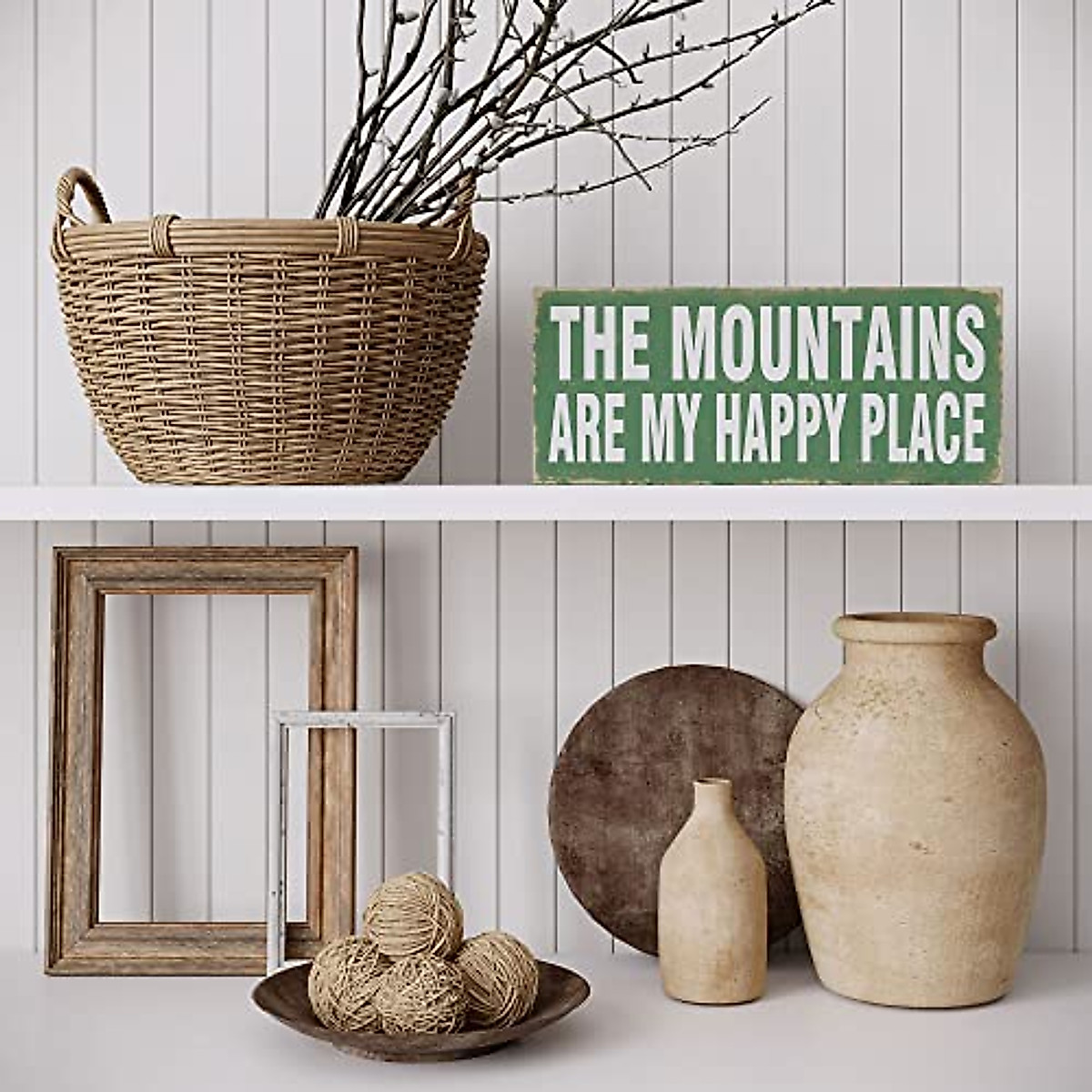 Barnyard Designs 'Mountains' Wooden Box Sign Motivational Desk Decor, Primitive Decor Office Desk Decorations for Women Office Bathroom Shelf Decor Inspirational Desk Decor, 12x5