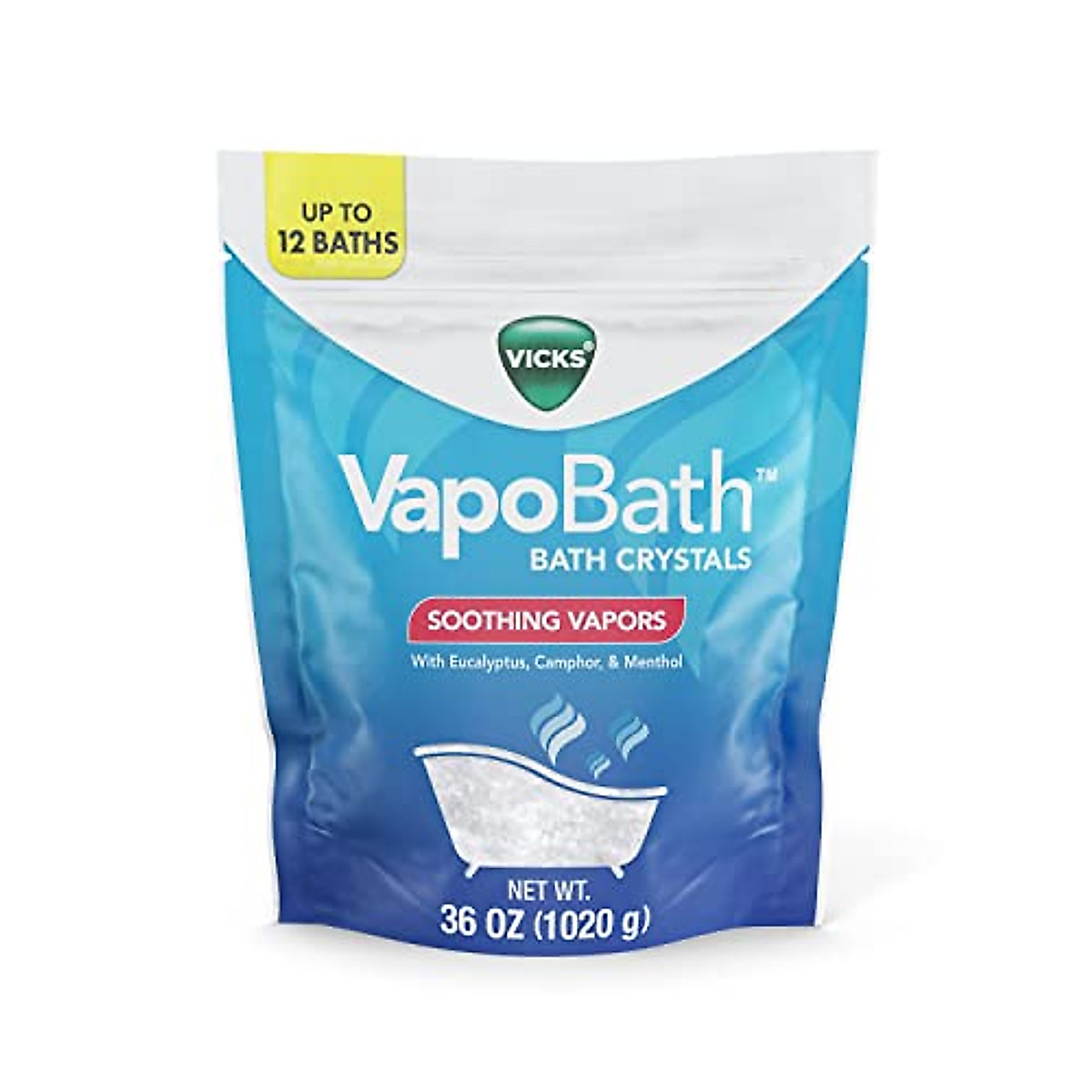 Vicks VapoBath, Bath Salts, Bath Bomb, Non-Medicated Bath Crystals, Comforting Vicks Vapors, Vapor Bath, Aromatherapy with Eucalyptus and Menthol Scent, Contains Essential Oils, 36 OZ