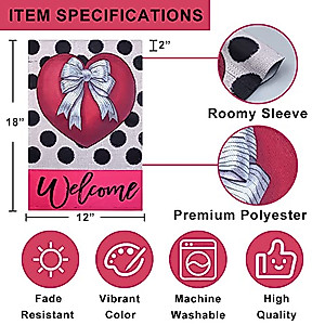 Welcome Valentines Day Garden Flag, hogardeck 12.5x18 Inch Vertical Double Sided Potka Dot Heart Yard Flag, Farmhouse Rustic Outdoor Valentines Day Decor