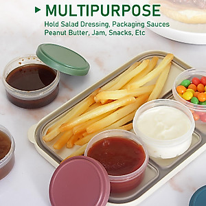 Tellshun 6 Pack Salad Dressing Container To Go 2.5 oz Condiment Cups with Leakproof Lids BPA-free Dishwasher Safety Small Plastic Sauce Cups with Portable Bag For Lunch Boxes, Picnics, and Travel