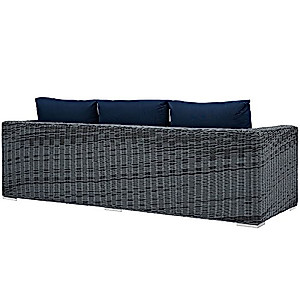Modway EEI-1874-GRY-NAV Summon Wicker Rattan Outdoor Patio Sunbrella Sofa in Canvas Navy