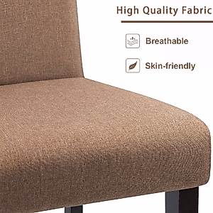 Furniwell Dining Chairs Upholstered Parson Urban Style Kitchen Living Room Side Padded Chair with Solid Wood Legs Set of 4 (Fabric, Brown)