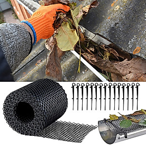 DEYROS Gutter Guard Mesh, 15cm X 6m Gutter Guards Leaf Protectors, Mesh Gutter Safeguard with 15 Fixing Hooks, Blocking Garbage Leaf Prevention Gutter Mesh for Leaves, Twigs and Branches