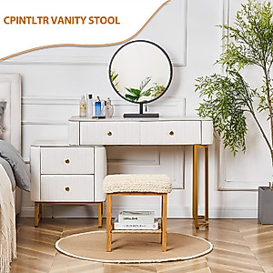 Cpintltr Foot Stool Natural Seagrass Hand Weave Poufs Square Ottoman Bench Modern Dressing Stool Small Stool Side Table Footstool with Wood Legs Vanity Stool for Bathroom Living Room Natural White