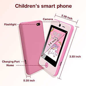 PTHTECHUS® Kids Phone Toy for Boys Girls, 3.8 "Touch Screen Toddler Smartphone with Fun Cameras 16 Games MP3 Music Player Audio Recorder Pedometer Torch Alarm Clock Children Phone for Ages 4-14