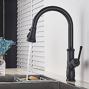 Kitchen Sink Faucet for Bar Farmhouse Commercial, Black Kitchen Faucet, 2-Way Pull Out Hot Cold Mixer Crane Tap, Free Rotatable Deck Mounted Single Handle One Hole Facuets (Color : Black)