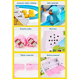 Small Ducks Climbing Toys, Electric Ducks Chasing Race Track Game Set, Playful Roller Coaster Toy with 8 Duck LED Flashing Lights & Music Button, Fun Duck Stair Climbing Toy for Toddlers and Kids (C)