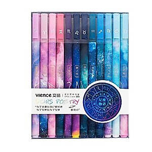 Gel pens 12 Different Constellations and Different Pen Shell Colors 0.5mm Black Ink Writing Pen Pack for Office School Supplies Kids Drawing Pen Gifts for Boys and Girls Students
