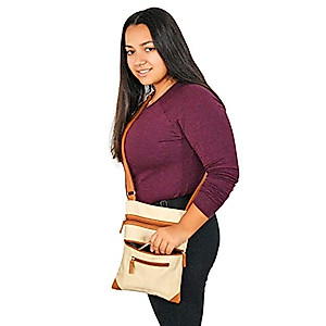 Home-X Crossbody Purses for Women, Shoulder Strap Bag with Zipper Pockets, Nylon Side Body Crossover Purse, 11 ¾" L x 9" W, Beige