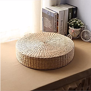 DEDEMCO Hand-Woven Natural Cattail Mat Cushion Pouf, Japanese Style Round Straw Seat Cushion Pad, Handmade Floor Pouf Mat for Party Living Room Bay Window Balcony Garden