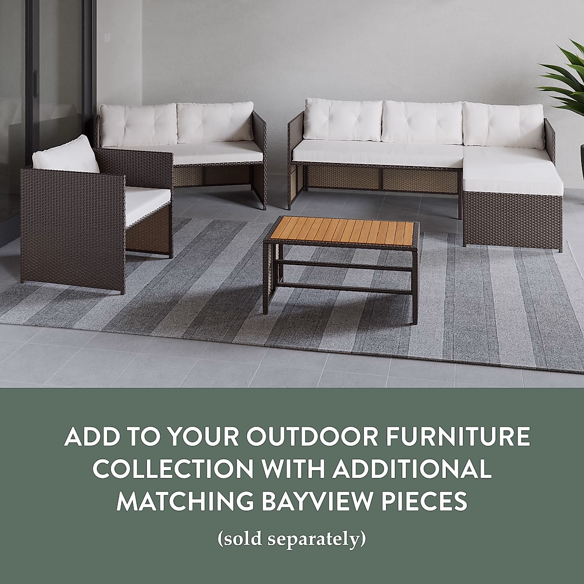 Edenbrook Bayview Rattan Patio Furniture - Mix and Match Outdoor Furniture, L-Shape Sofa Only, Brown Rattan/Cream