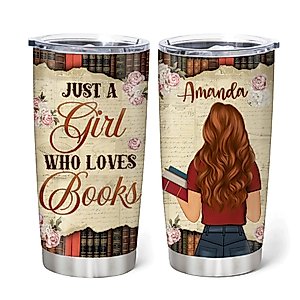 Hyturtle Personalized Book Tumbler Gifts For Girls Women - Birthday Christmas Gifts for Book Lovers Librarian Gifts - Book Lover Cup - Book Club Gifts - Custom Name 20oz Stainless Steel Tumbler Cup