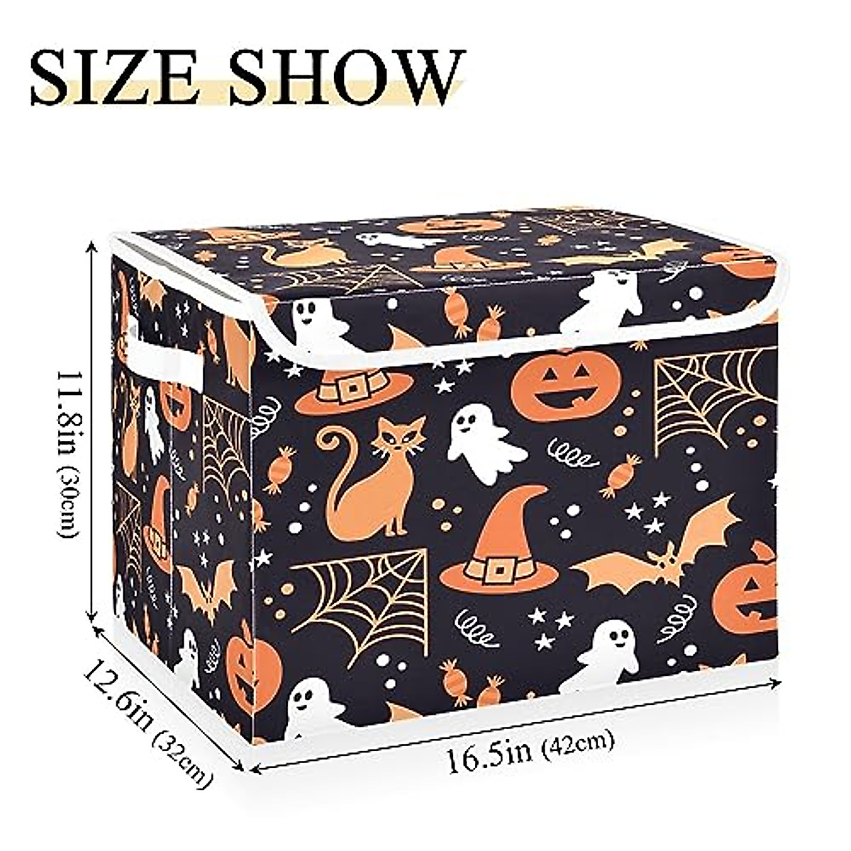 Krafig Halloween Decorative Storage Box with Lid Large Bins Baskets Foldable Cube Organizer Collapsible Containers for Organizing, Toy, Home, Shelf, Closet