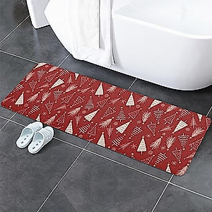 Libaoge Christmas Kitchen Mat Rug 1 PCS Xmas Tree Red Background Runner Rug Anti-Fatigue Comfort Memory Foam Standing Mat Non-Slip Floor Door Mat for Bathroom Bedroom 20x47in