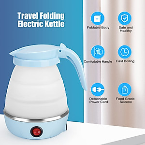Travel Foldable Electric Kettle, Collapsible Portable Kettle for Fast Water Boiling Tea Coffee, with 1 Collapsible Bowl and 2 Collapsible Cups, Food Grade Silicon, 600ML 110V