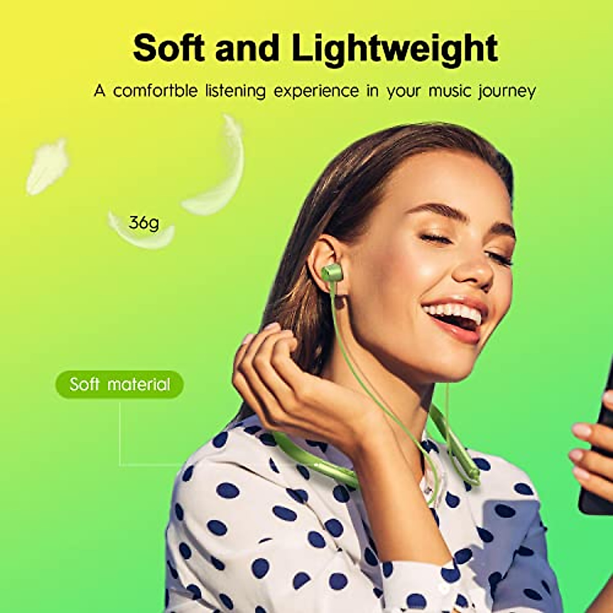 Tecno Magnetic Wireless Bluetooth Headphones, Bluetooth Earbuds Neckband with Microphone, Bluetooth 5.2 Wireless Earphones with Mic for Workout Running, Green