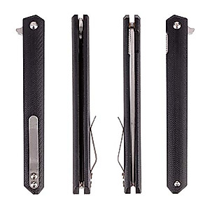 Samior G1035 Small Slim Folding Pocket Flipper Knife, 3.5 inch D2 Drop Point Blade, Black G10 Handle with Liner Lock Pocket Clip, Gentleman's EDC Pen Knives 1.3oz