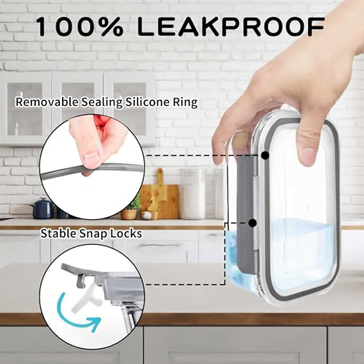 stusgo Glass Food Storage Container Set, Leak Proof Glass Meal Prep Containers Lunch Food Storage with Lids Airtight Storage for Kitchen Organization (grey, 15 pack)