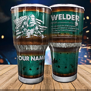 N NAMESISS All Over Printed Tumbler, Welder Blue Tumbler 30OZ, Metal Magician Welder Symbol Tumbler, USA Flag, Welder Tumbler Custom Your Name Gift for Father, Gift For Him, Welder Father's Day