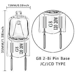 AHEVO G8 Light Bulbs 20Watt 120Volt Halogen Light Bulb G8 Base Bi-Pin Shorter 20W T4 JCD Warm White Microwave Light Bulbs Replacements(6 Pack)