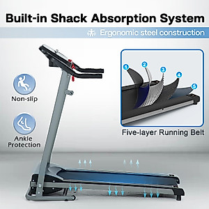 Treadmill with Incline, 2.5HP Foldable Treadmill for Home Office Small Space Portable Walking Treadmill 265 Lbs with 15 Preset PROG, LED Display, Speaker and Cup Holder