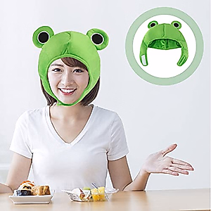 PartyKindom Cute Green Plush Frog Hat Cap Winter Scarf Headband Cartoon Headgear Frog Ears Ski Hat Multicolored Fisherman Packable Sun Hat for Halloween Party Dress up Cosplay Costume