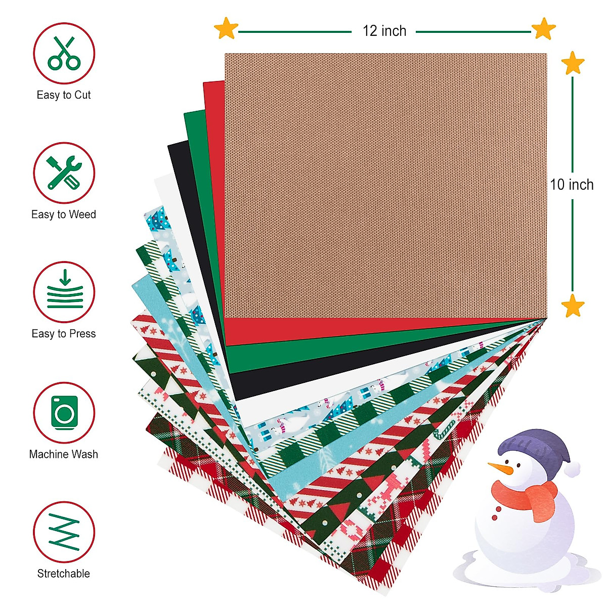 HTVRONT Christmas Heat Transfer Vinyl Bundle-13 Sheets Patterned Buffalo Plaid HTV Vinyl Christmas HTV Cartoon Cute Iron On Vinyl 12" x 10" Inch