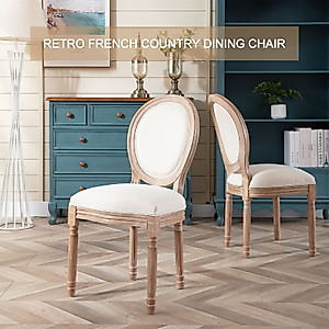 Virabit French Country Dining Chairs Set of 4, Vintage Louis Chairs with Curved Backrest and Beautifully Carved Solid Wood Frame Farmhouse Dining Chairs for Living Room, Kitchen, Restaurant